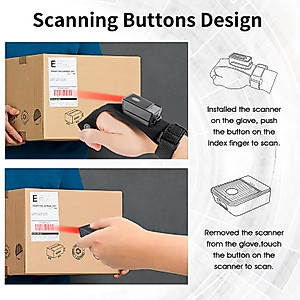 Posunitech Wearable Glove Barcode Scanner 1D 2D Finger Trigger 2.4G Wireless Barcode Reader TG01 Bluetooth Scanner Fast Scanning Comfortable Compatible with iPhone, Android, Tablet, Computer & iPad