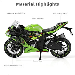 Risopen 1/12 Kawasak Ninja Motorcycle Model Toy Mini Alloy Metal Diecast Motorcycle Model Green Motorcycle Model Toy Sport Motorcycle Racing Model Collection Gift for Men Kid Boy (ZX-6R)