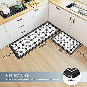 Artnice Anti-Fatigue Kitchen Mats 2 Piece, Modern Geometric Criss Cross Pattern Kitchen Rugs, Ergonomic PVC Memory Foam Kitchen Floor Mats for Standing Sink, Bathroom, Laundry, Black and White