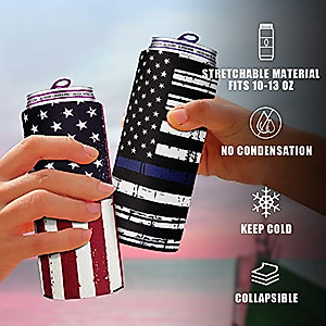Skinny Can Cooler [ 4 Pack ] Slim Can Cooler for Slim Beer & Hard Seltzer, Skinny Beer Cans Coolie Skinny Insulators, Can Cooler Sleeve Flags