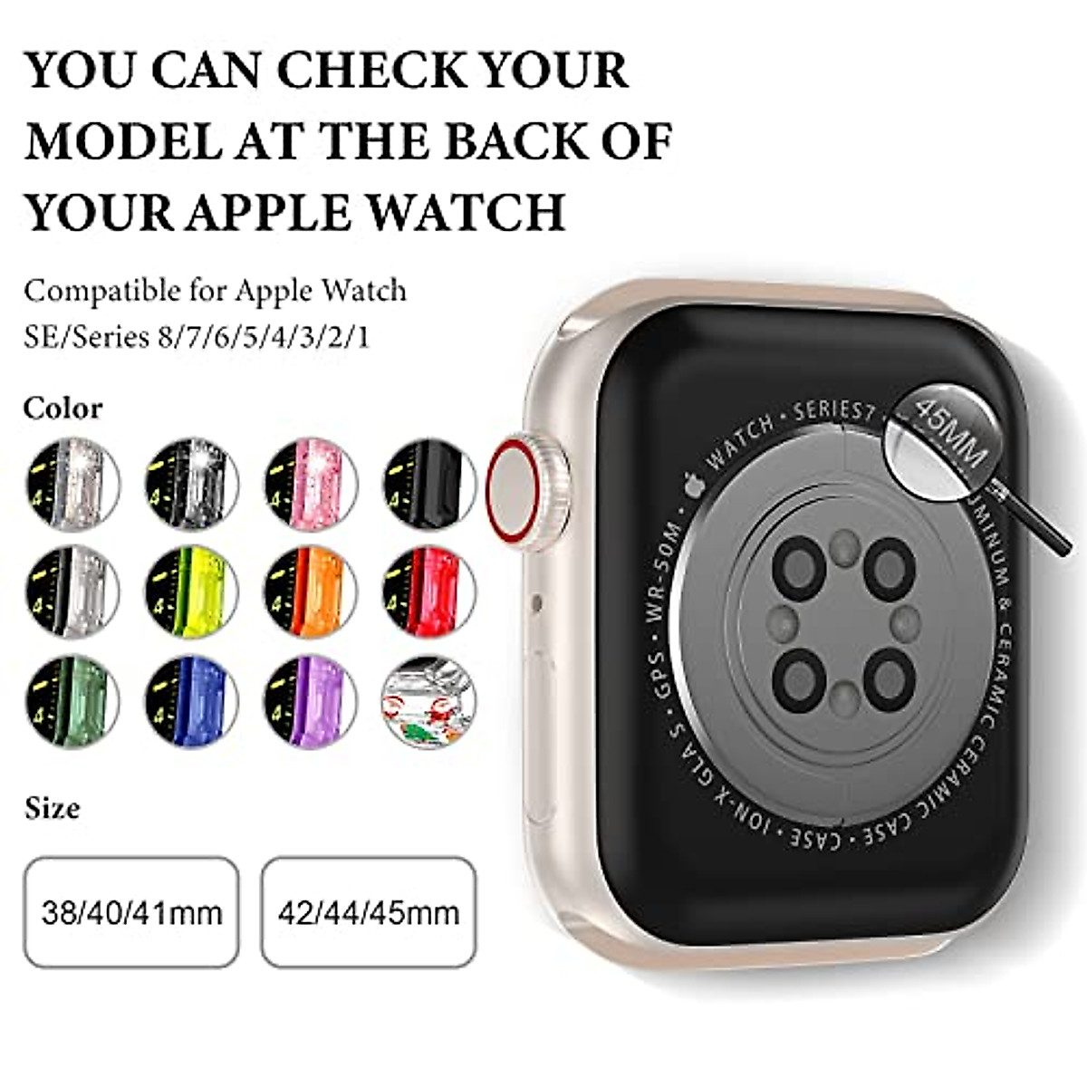 DABAOZA Compatible for Clear Apple Watch Band 45mm 44mm 42mm with Case, Women Girl Glitter Bling Crystal Strap and Bumper for iWatch Band SE Series 8/7/6/5/4/3/2/1(Glitter Clear, 45mm/44mm/42mm)