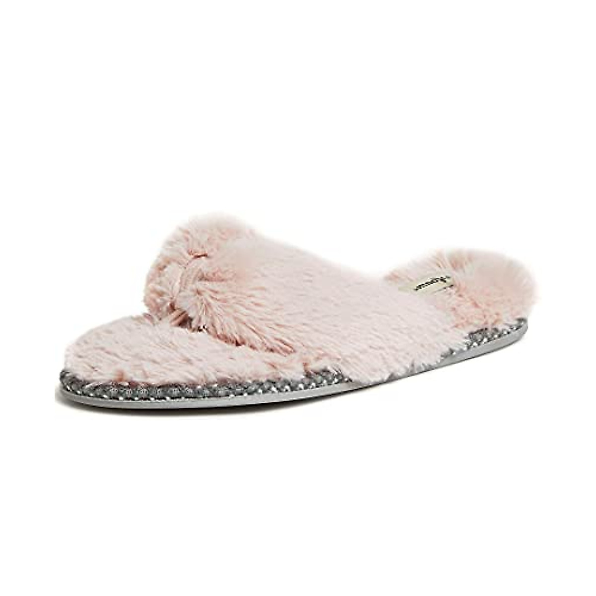 Dearfoams womens Marie Furry Thong Slipper, Dusty Pink, Large US