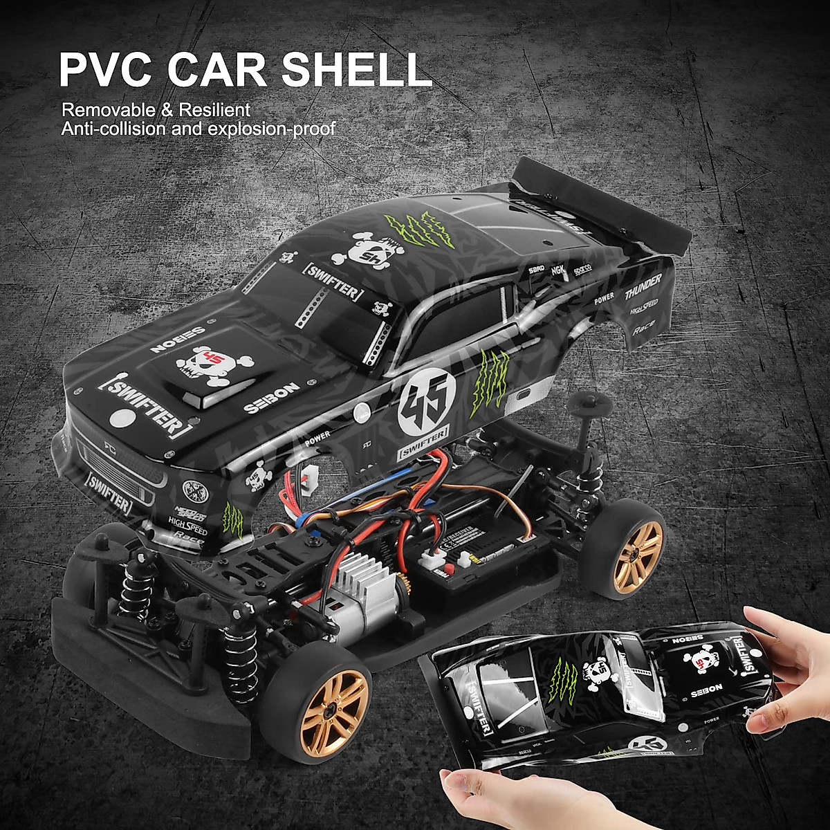 GoolRC RC Drift Car, 1:18 Scale Remote Control Car, 2.4GHz 4WD 30KM/H High Speed RC Racing Car with LED Light Strip and 2 Batteries for Adults and Kids