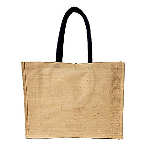 Vintage Style Jute with Cotton Pocket Reusable Large Tote Grocery Shopping Bag - Custom Personalization Available (Navy - Embroidered Monogram)