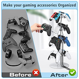 Kytok Gamer Gifts, Headset Stand 4 Tiers with Cable Organizer, Controller Stand Compatible with PS5/Xbox/Nintendo Switch/PS Portal/PS4, Headset Holder & Controller Holder - White