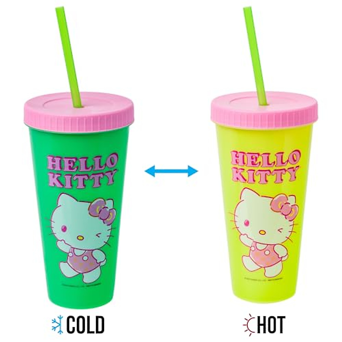 Silver Buffalo Sanrio Hello Kitty Summertime Gardening 4-Pack Color Changing Plastic Tumblers Includes Lid and Straw, 24 Ounces
