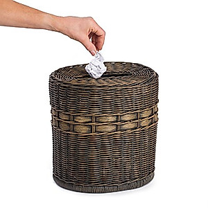 The Basket Lady Drop-in Oval Wicker Waste Basket with Removable Metal Liner, Antique Walnut Brown, 12" L x 9.5" W x 12" H