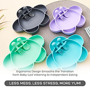 grabease Silicone Suction Plate for Baby & Toddler Self-Feeding, 6-Section Dish With Stay-Put Grip, BPA and Phthalates-Free, Dishwasher and Microwave Safe, Gray