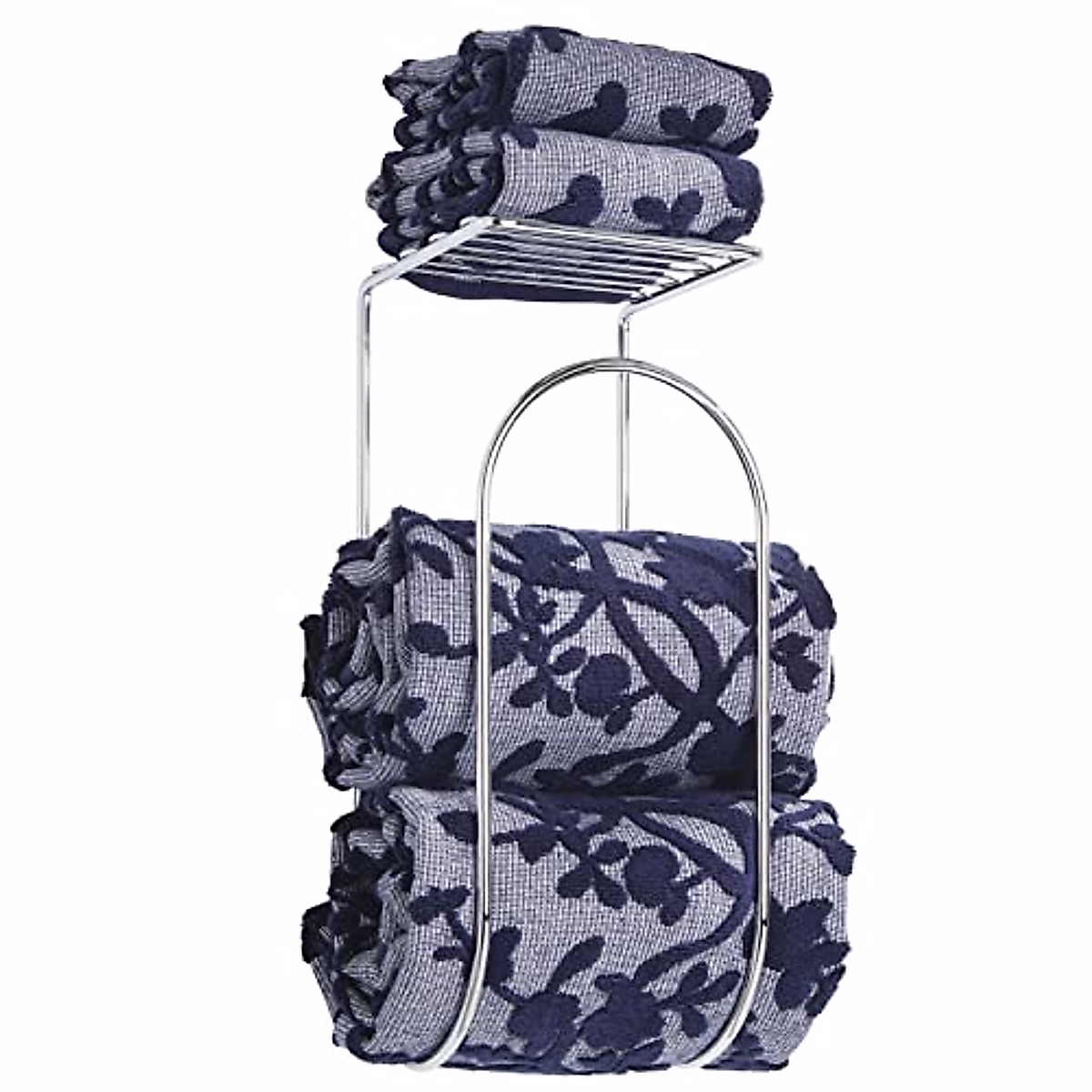 mDesign Modern Metal Wire Wall Mount Towel Rack Holder and Organizer with Storage Shelf - for Bathroom Towels, Washcloths, Hand Towels - Decorative Curved Design - Chrome