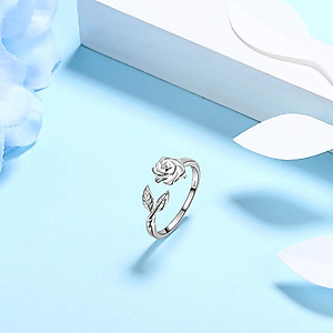 Adjustable Rose Flower Ring for Women s Princess Wedding Engagement Band Elegant Rose Ring Wedding Jewelry FR0019W
