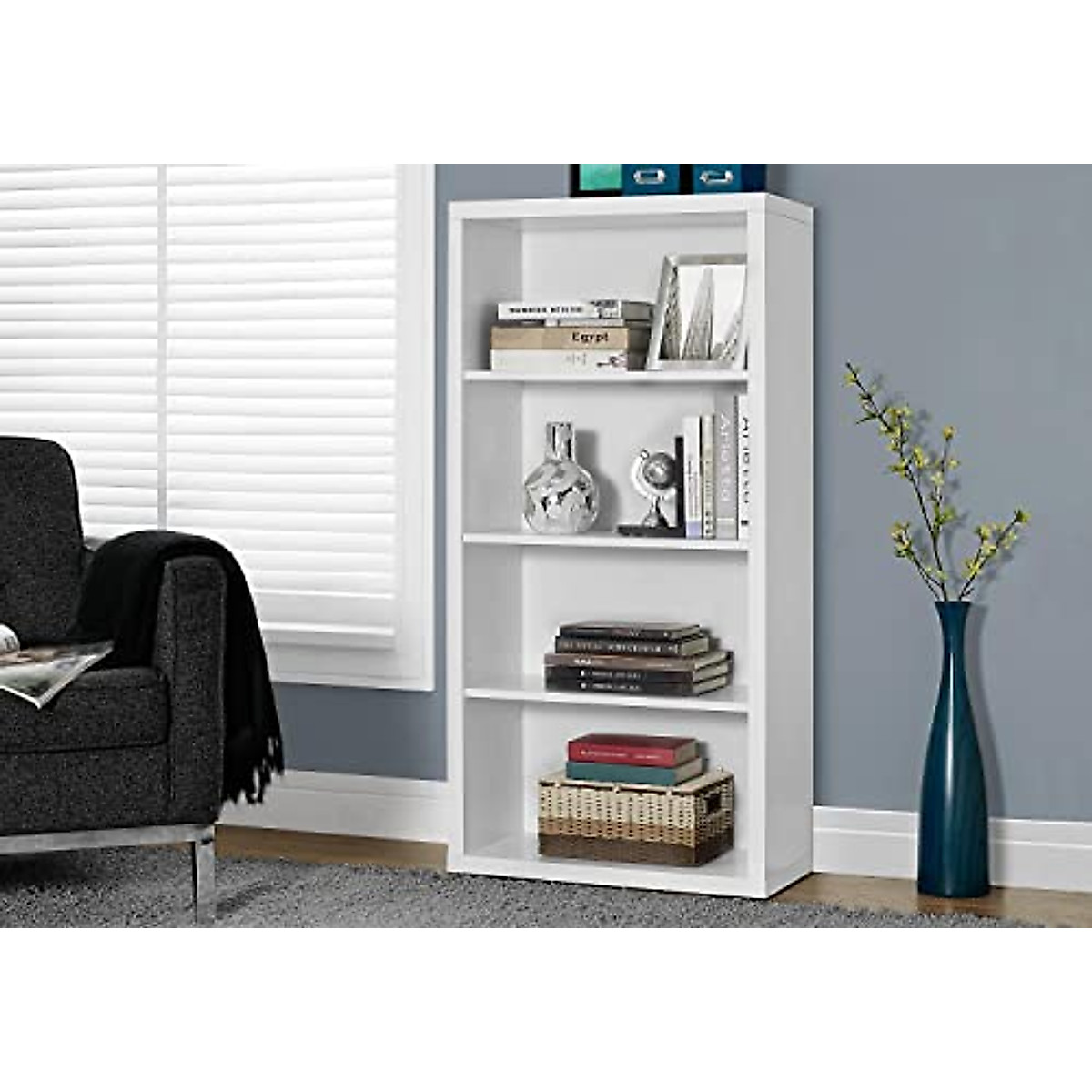 Monarch Specialties 7059 Bookshelf, Bookcase, Etagere, 5 Tier, H, Office, Bedroom, Laminate, White, Contemporary, Modern Bookcase-48 H Adjustable Shelves, 48-Inch