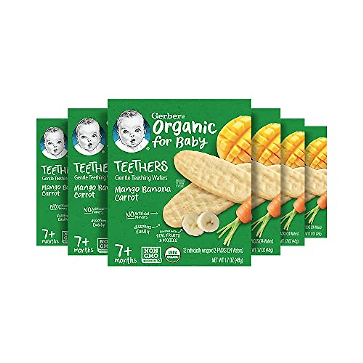 Gerber Snacks for Baby Teethers, Organic Gentle Teething Wafers, Mango Banana Carrot, 1.7 Ounce (Pack of 6)