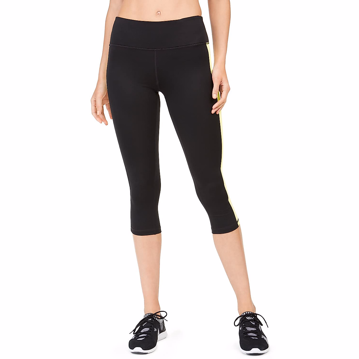 Ideology Colorblocked Cropped Leggings, Small (Noir English Yellow)