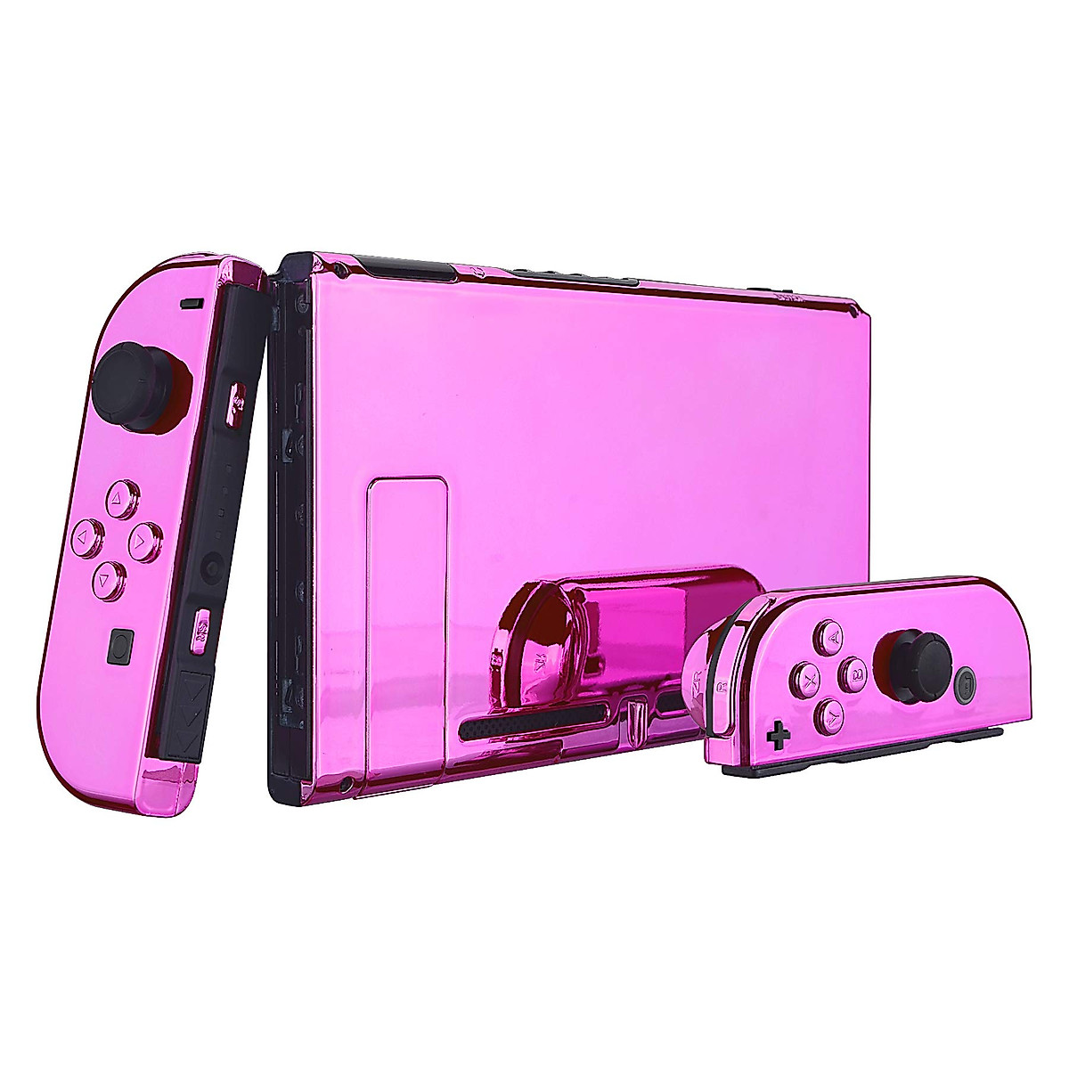 eXtremeRate DIY Replacement Shell Buttons for Nintendo Switch, Back Plate for Switch Console, Housing with Full Set Buttons for Joycon Handheld Controller - Chrome Pink [No Electronics Parts]