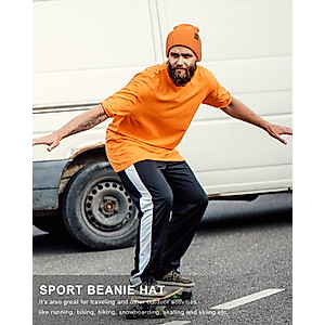 Vgogfly Beanie Men Slouchy Knit Skull Cap Warm Stocking Hats Guys Women Striped Winter Beanie Hat Cuffed Plain Hat Black