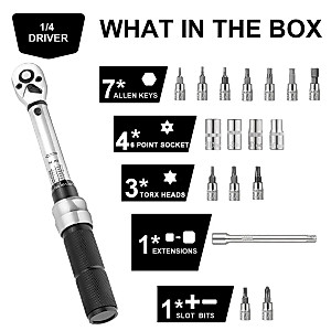 COTOUXKER Bike Torque Wrench Set - 2 to 20 Nm – 1/4 Inch Driver Pro MTB Bicycle Maintenance Torque Wrench Kit Tool for Road Mountain Bikes Motorcycle Multitool