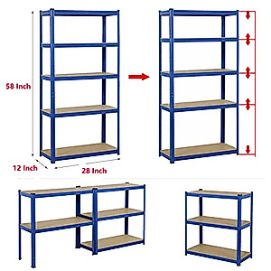 Jupitor Kitchen Storage 5-Tier Storage Shelves Garage Shelving Adjustable Metal Shelves for Storage, 175KG Per Shelf Garage Storage Utility Rack, Heavy Duty Shelves Organization Multipurpose Shelf