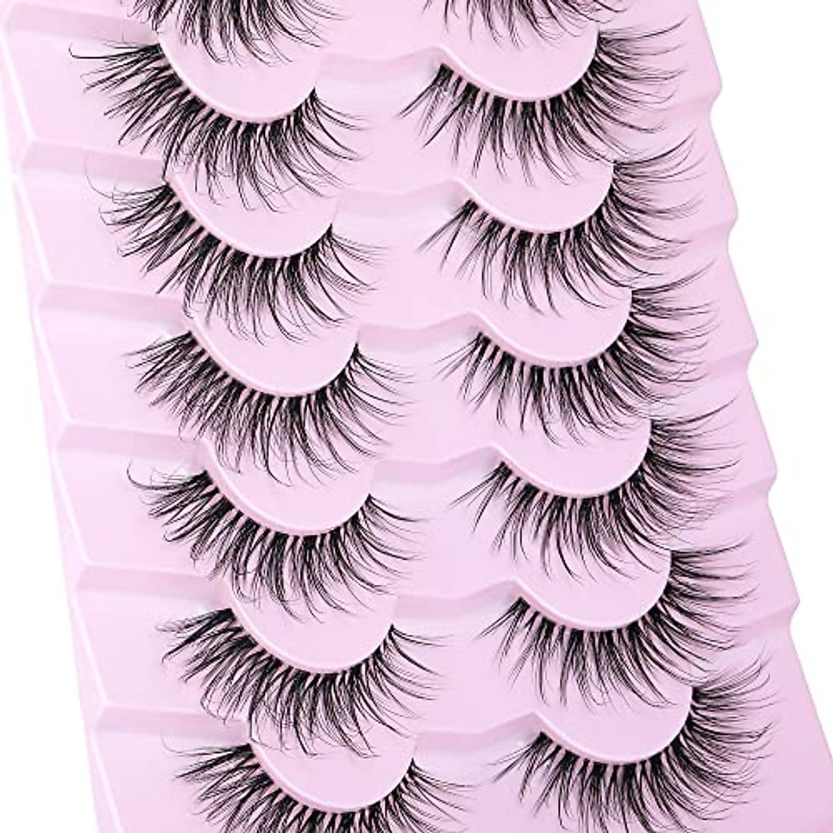 Lashes Natural Look False Eyelashes Wispy Fluffy Lashes Mink Long Curly Fake Eyelashes Cat Eye Lashes with Clear Band 7 Pairs Pack by GVEFETIEE