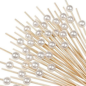 100 Pcs Cocktail Picks for Appetizers - Long Decorative Toothpicks for Party, Fancy Bamboo Skewers Sticks for Food Drink - white