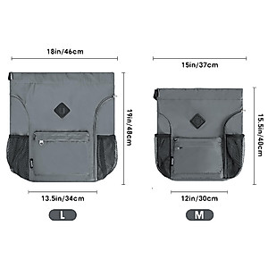 WANDF Drawstring Backpack Sports Gym Bag with Shoes Compartment, Water-Resistant String Backpack Cinch for Women Men(Large,Grey)