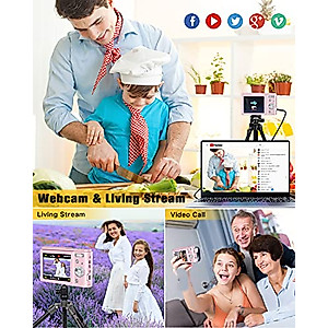 Digital Camera with 32GB SD Card, Lecran Kids Camera FHD 1080P 36.0 Mega Pixels Vlogging Camera with 16X Digital Zoom, LCD Screen, Compact Portable Mini Cameras for Kids, Teens, Students (Pink)