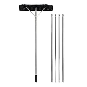 GYMAX Snow Roof Rake, 4.8-20FT Extendable Aluminum Snow Removal Tool with Anti-Slip Handle & 25” Wide Blade, Snow Rake for House Roof Leaves, Dribs