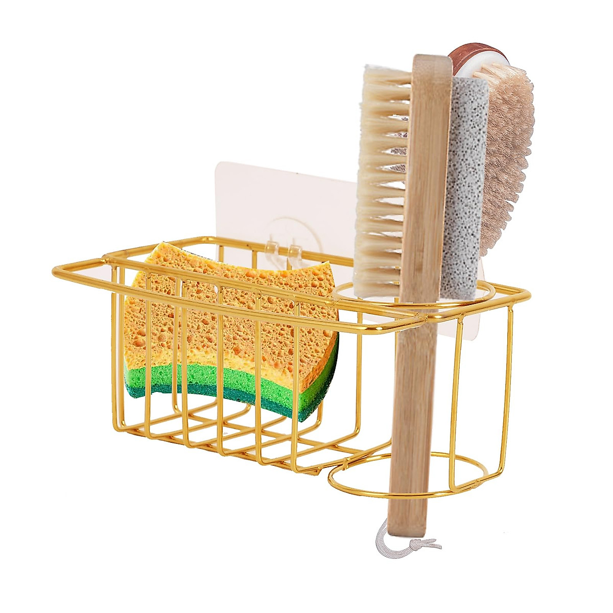 blueden 3-in-1 Adhesive Sink Caddy Kitchen Sink Organizer,Stainless Steel Sponge and Brush Holder for Kitchen Sink,Suitable for Sponges,Dish Cloth,Scrubbers, Soap, Kitchen, Bathroom.Gold