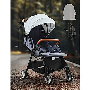 Baby Lightweight Travel Stroller, Besrey Self Folding Automatic Baby Carriage with One-Hand Gravity Fold, Waterproof Canopy, Toddler Compact Portable Stroller with Shock-Absorbing Wheel, up to 50lbs