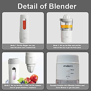 NDMUS 3 in 1 Portable Blender 12oz Juicer Machine with USB Type-C Rechargeable Multifunctional Juice Cup for Shakes and Smoothies, White, 90x170x230mm (MN550A)