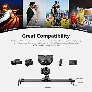 NEEWER Motorized Camera Slider, 31.5"/80cm Carbon Fiber Dolly Rail Slider with Remote Control, Support Video Mode, Time Lapse Photography, Horizontal, Tracking and 120° Panoramic Shooting (VS-80CC)