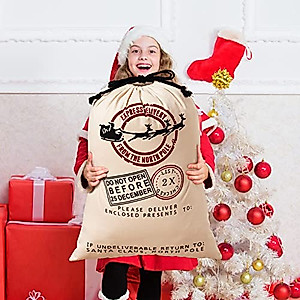 HBlife Canvas Santa Sack, 19.7 X 27.6 Inch Large Santa Bags for Gifts, Personalized Christmas Sacks for Presents with Drawstring, Style 3