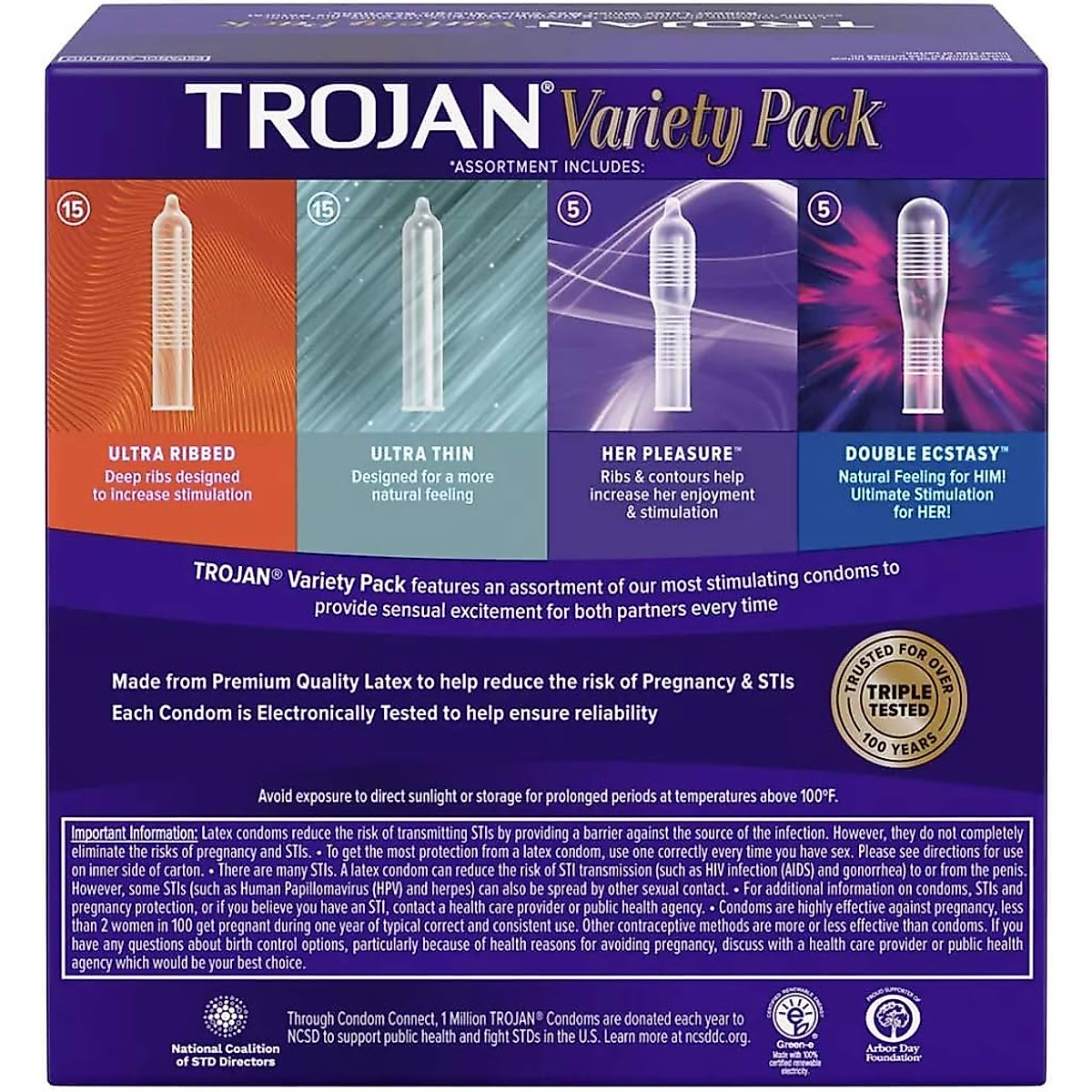 Trojan Pleasure Pack Premium Lubricated Latex Condoms, 40 Count (Fire & Ice)