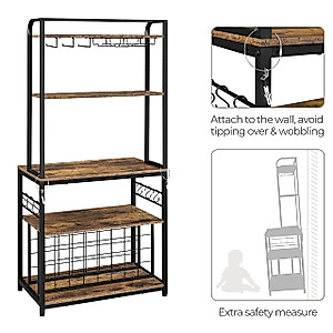 Yaheetech Wine Bakers Rack, 32-Bottle Wine Rack Freestanding Floor with Glass Holder & 6 Hooks, Industrial Coffee Bar Wine Rack Table Wine Bar Cabinet for Kitchen, Dining Room, Rustic Brown