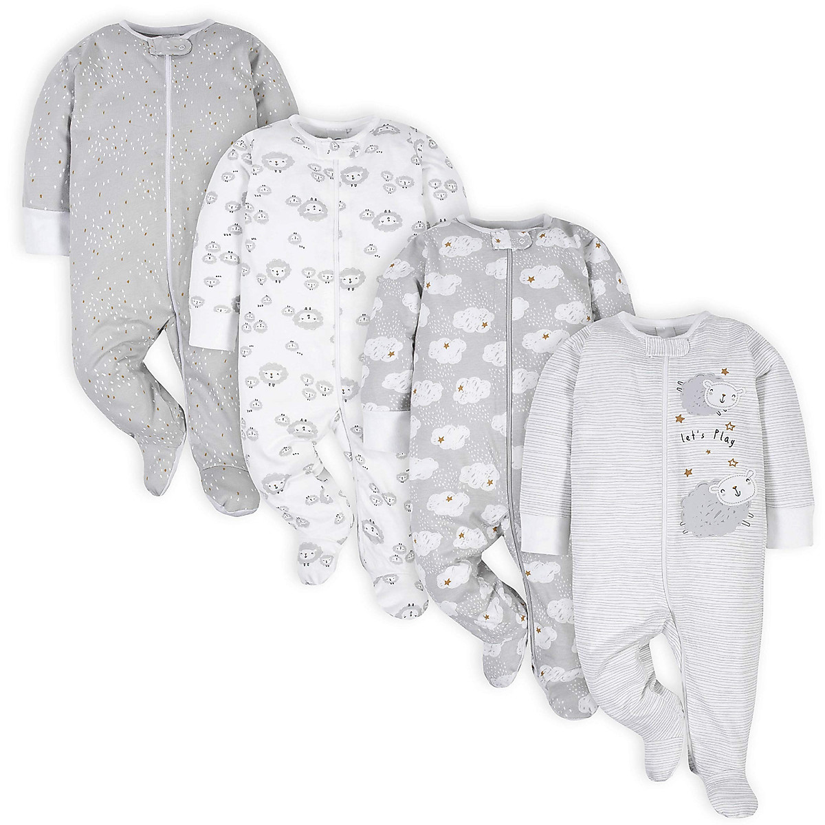 Gerber Unisex Baby 4 Pack 'N Play Footie And Toddler Sleepers, Sheep Grey, 3-6 Months US