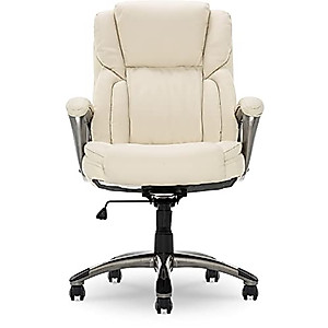 Serta Executive Office Adjustable Ergonomic Computer Chair with Layered Body Pillows, Waterfall Seat Edge, Bonded Leather, Ivory White