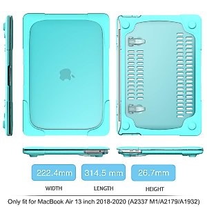 Batianda Heavy Duty Case for MacBook Air 13 inch 2020 A2179 A1932 A2337 M1 Chip with Touch ID, Hard Shell Cover with Foldable Kickstand Shockproof Function and Keyboard Cover, Cyan