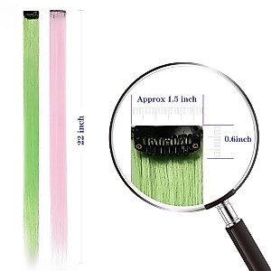 Sleekcute Ice Cream Color 7Colors 21Pcs Colored Hair Extensions, Clip in Straight Synthetic Hairpieces 22 Inch, Party Highlights Colorful Hair Extensions for Kids, Women & Girls