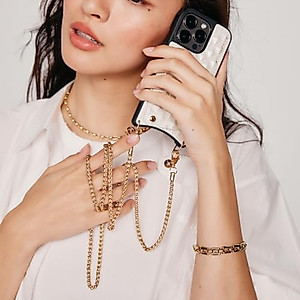 Bandolier Sheila Crossbody Phone Case and Wallet for iPhone 13 Pro - Pyramid Studded Creme Vegan Leather with Gold Detail