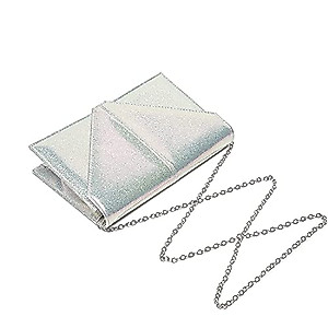 LAM GALLERY Sparkle Chain Crossbody Bag Bling Evening Clutch Purse for Wedding Party Shiny Shoulder Handbag (Reflective Silver)