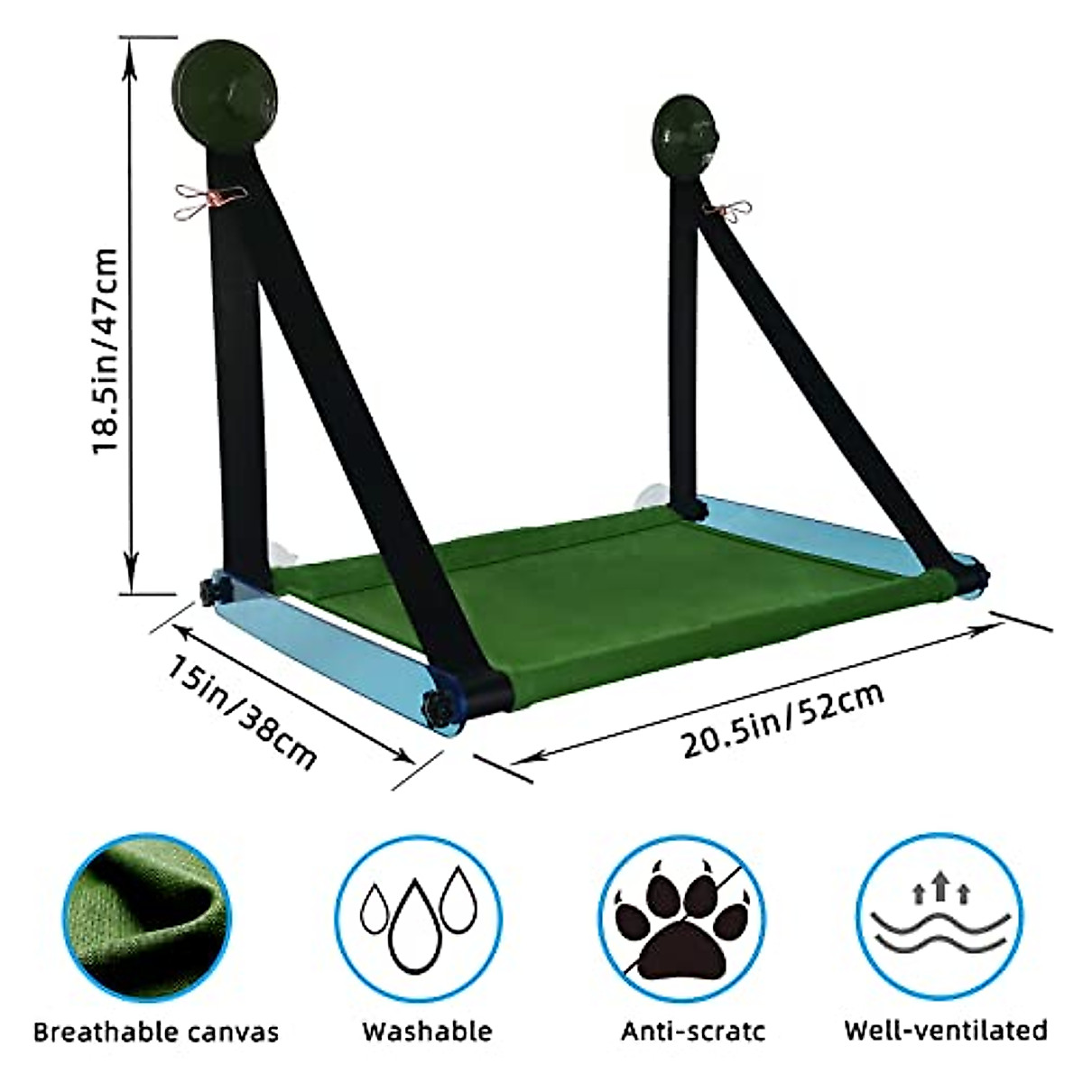Foldable Cat Hammock Withstand Large Cats Over 60 lbs | Indoor Cat Window Perch with 3.3in Sturdy Suction Cups