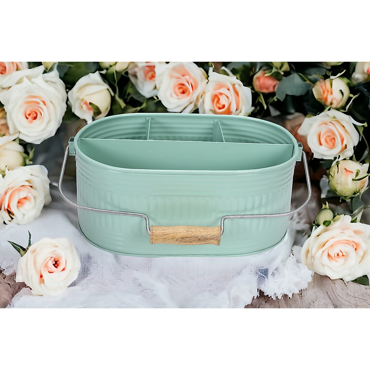 utensil caddy for parties, utensil caddy for countertop, kitchen utensil caddy, plate and utensil caddy - picnic utensil caddy, kitchen utensil caddy for countertop - 13.5 Inches (Mint Green)