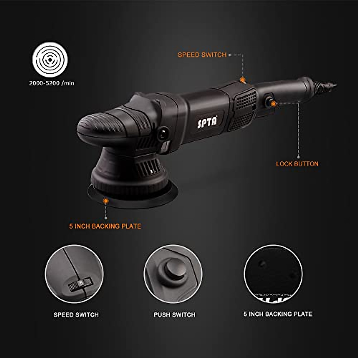 Buffer Polisher, SPTA 5-Inch 125mm Dual Action Random Orbital Car Polisher,Car Detailing Kit, 4Pcs 5inch & 4Pcs 6Inch Polishing Pad,Packing Bag for Car Polishing and Waxing--DAPSET-US