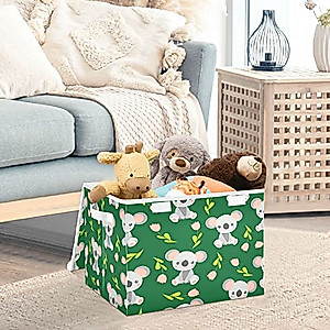 Koala Babies and Pink Flowers Storage Bin, Storage Baskets with Lids Large Organizer Collapsible Storage Bins Cube for Bedroom, Shelves, Closet, Home, Office 16.5 X 12.6 X 11.8 Inch