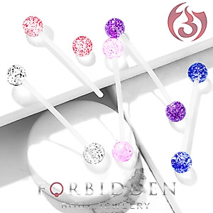 Forbidden Body Jewelry 1" 14G Flexible Bioflex Pregnancy Belly Ring with 6mm Glitter Balls, 5pc Clear/Blue/Pink/Purple/Red