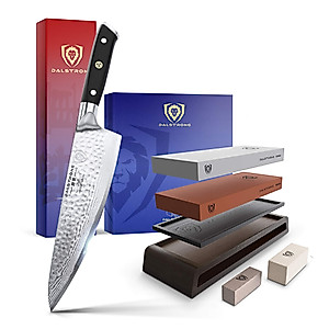The Shogun Series X 8" Chef Hammered Chef Knife Bundled with The Dalstrong Premium Whetstone Kit