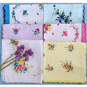Forlisea 10 Pieces Womens Beautiful Cotton Floral Handkerchief Wendding Party Fabric Hanky