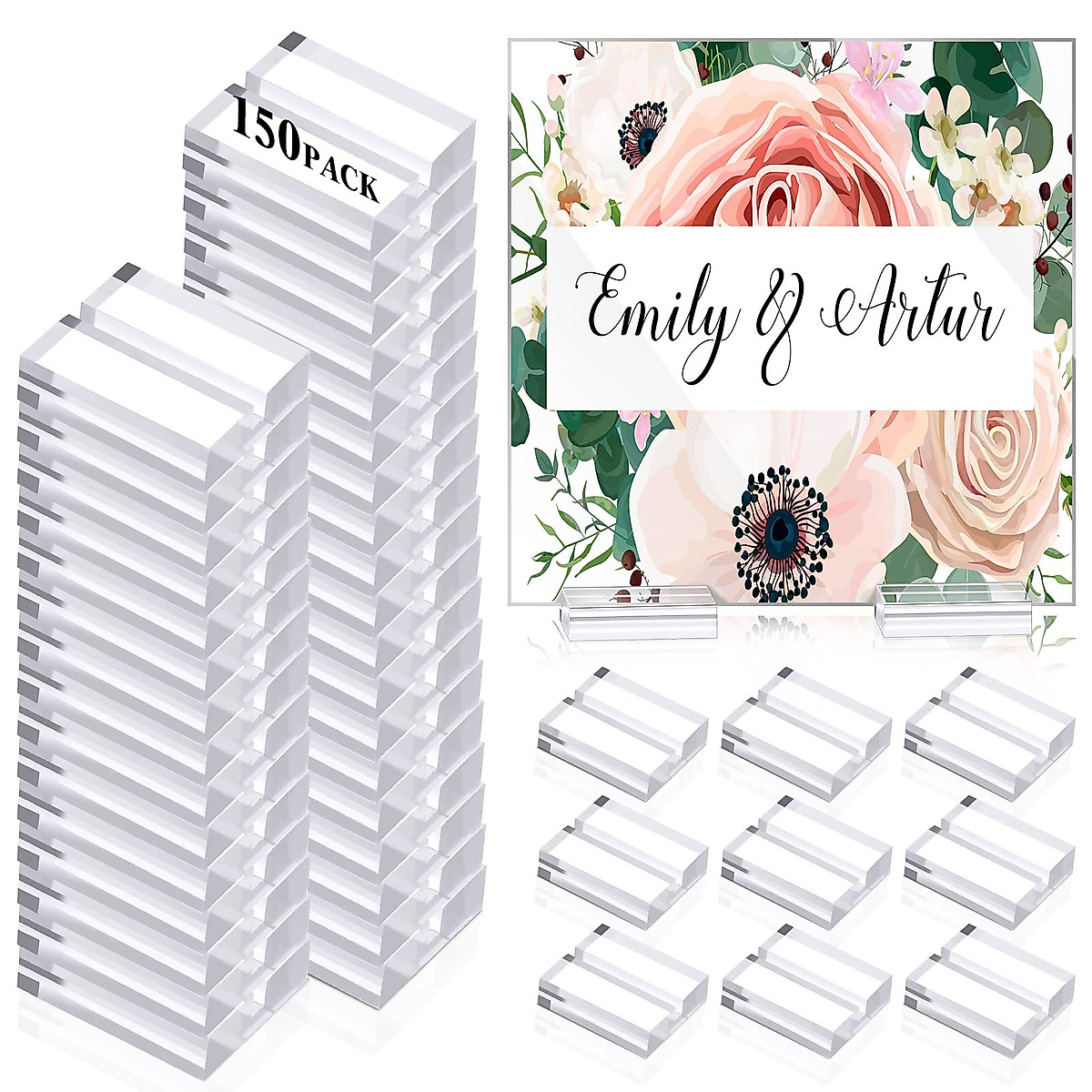 150 Pieces Acrylic Place Card Holder Clear Acrylic Stands Sign Holders Table Numbers Holders with Card Slot for Table Weddings Events Office Meeting