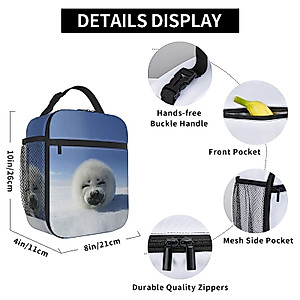 HIONHSW Smiling Harp Seal Insulated Lunch Box Removable Buckle Handle Strap Bag Lunch Container For Women, Men, Kid