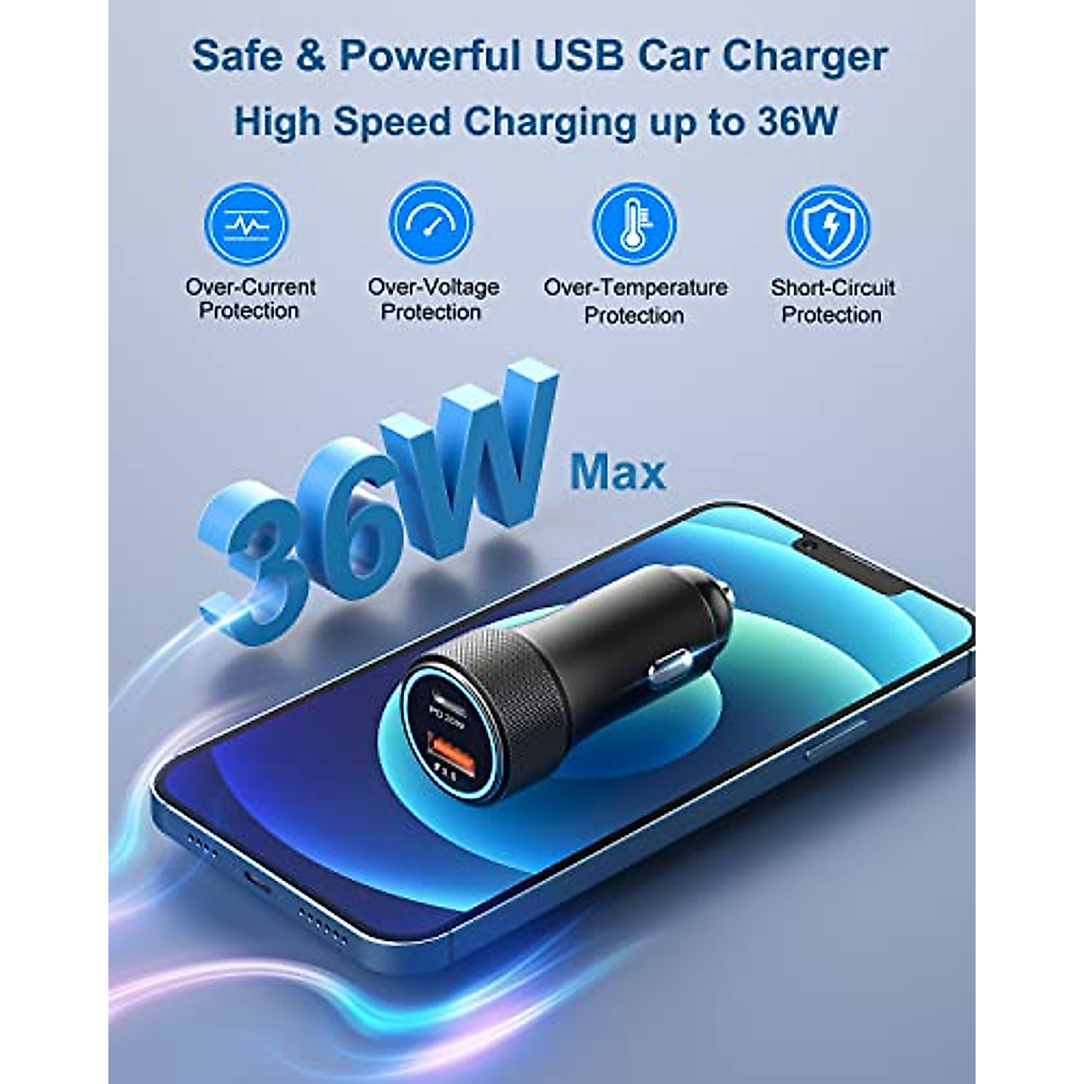 36W USB C Car Charger, OKRAY 4-Pack Fast Charging USB Type C Car Charger, PD3.0+QC3.0 Dual Port Cigarette Lighter Adapter with LED Compatible iPhone 14/13/12/11/ iPad, Samsung Galaxy S22/21 Note20/10