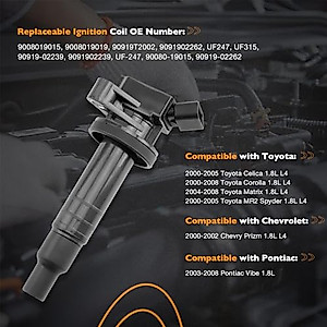Ignition Coil Pack Set of 4Pcs Compatible with 1.8L L4 Toyota Corolla Matrix Chevrolet Prizm & More Replaces# 9008019015, 9008019019, 9091902239